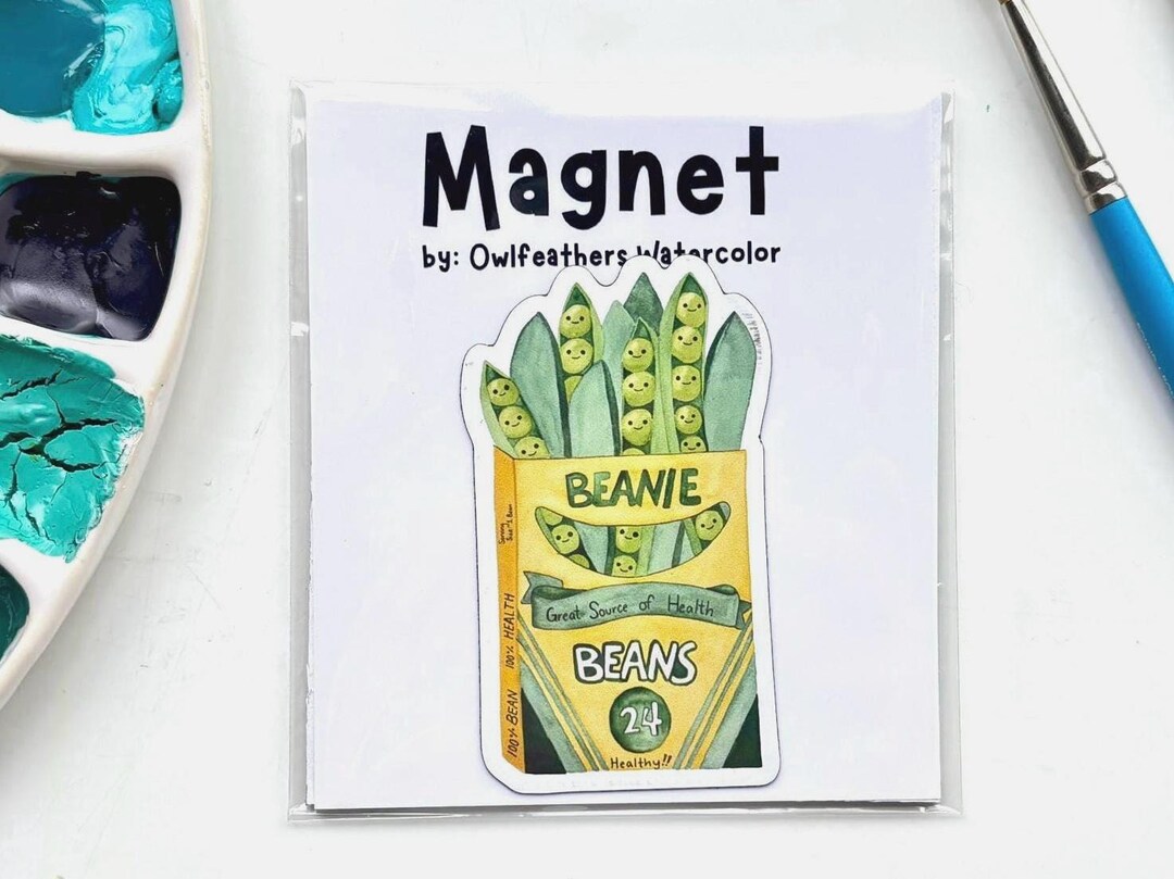 Beanie Beans Magnet – Funny Green Bean Crayon Box Magnet, Cute Food ...