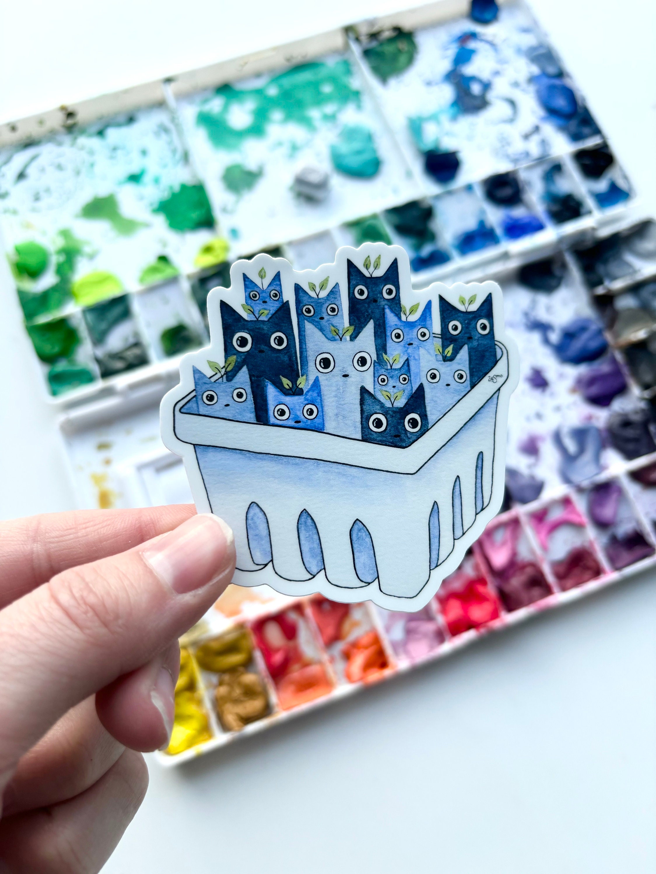 Cat Blueberry Berry Vinyl Sticker: Cat Lover Vinyl Sticker, Cute Cat ...