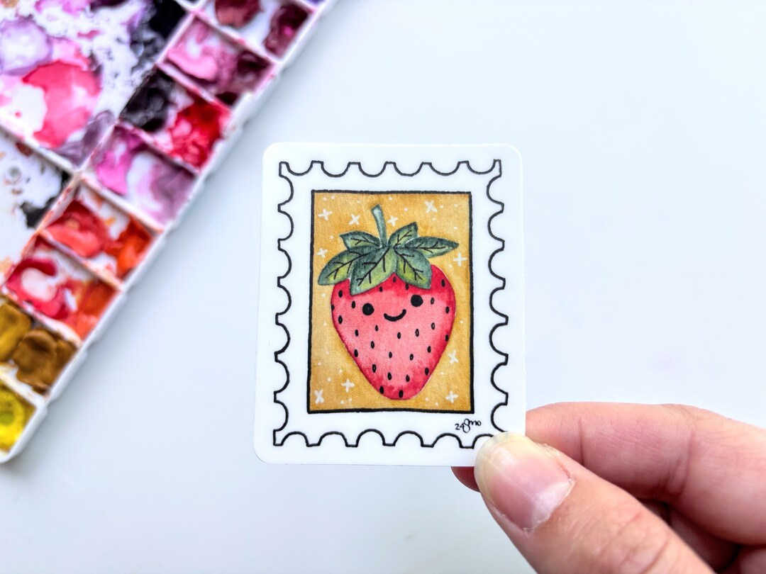 Strawberry Postage Stamp Watercolor Sticker | Strawberry Postage Stamp ...