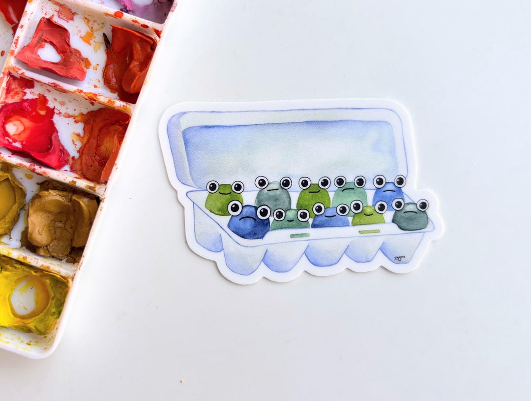 Frog Egg Carton Watercolor Sticker – Weatherproof Vinyl Whimsical ...