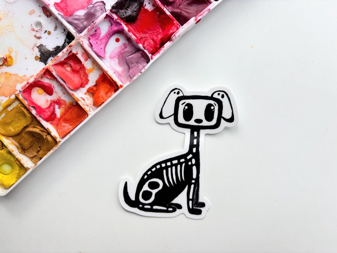 Skeleton Dog Art Sticker: Halloween Dog Sticker, Skeleton Dog Sticker ...