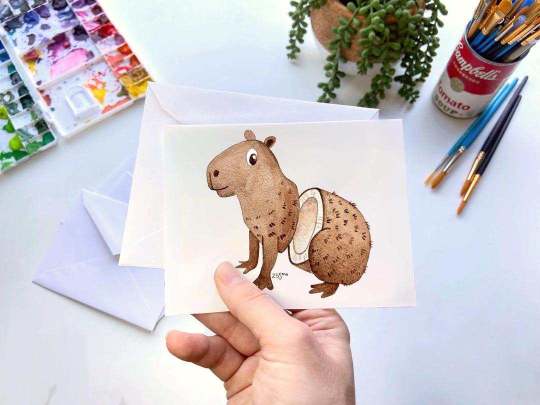 Capybara Coconut Greeting Card Funny Tropical Capybara Fruit Notecard ...