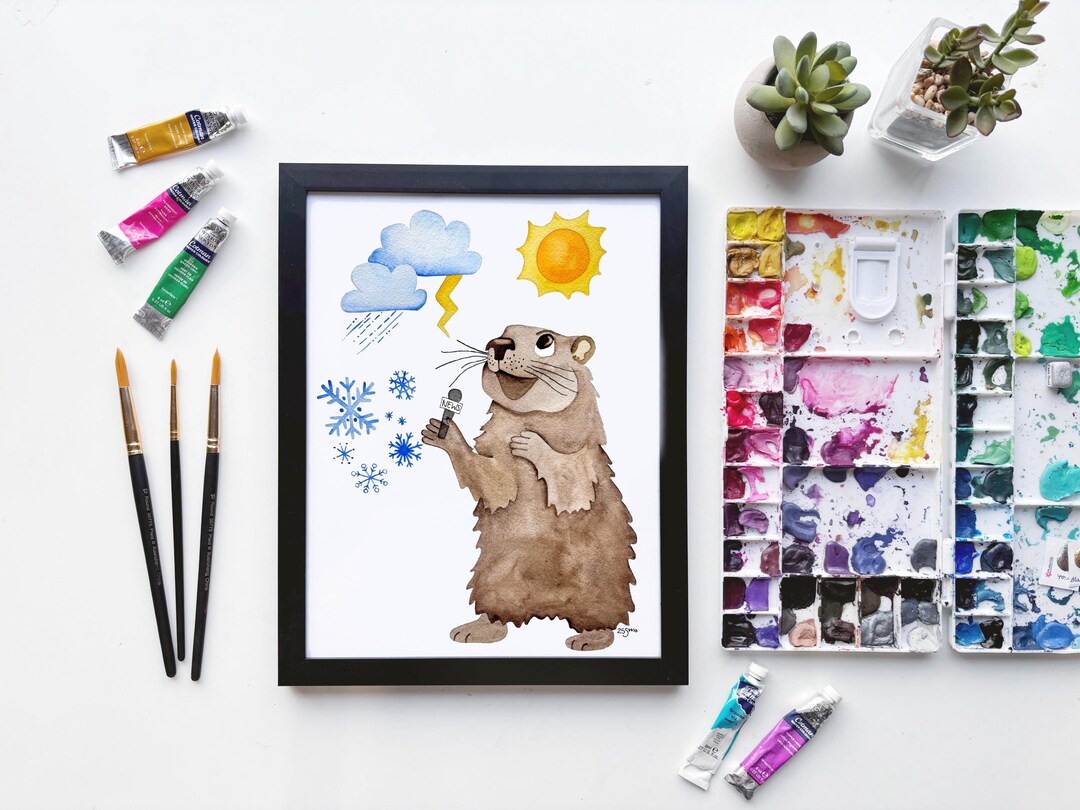 Groundhog Day Punxsutawney Weatherman Watercolor Print | Pennsylvania ...