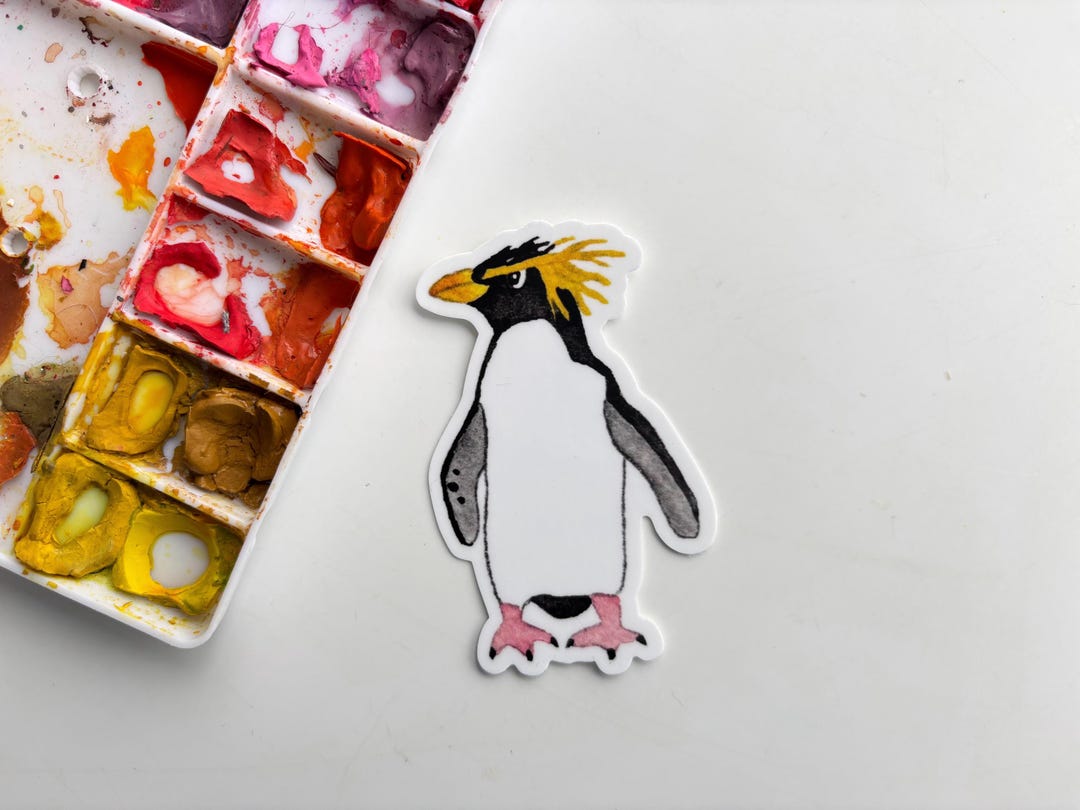 Rockhopper Penguin Watercolor Sticker – Weatherproof Vinyl Arctic Bird ...