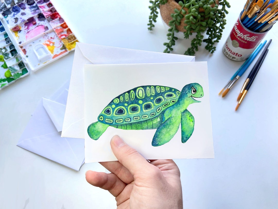Sea Turtle Watercolor Greeting Card: Sea Turtle Stationary, Turtle ...