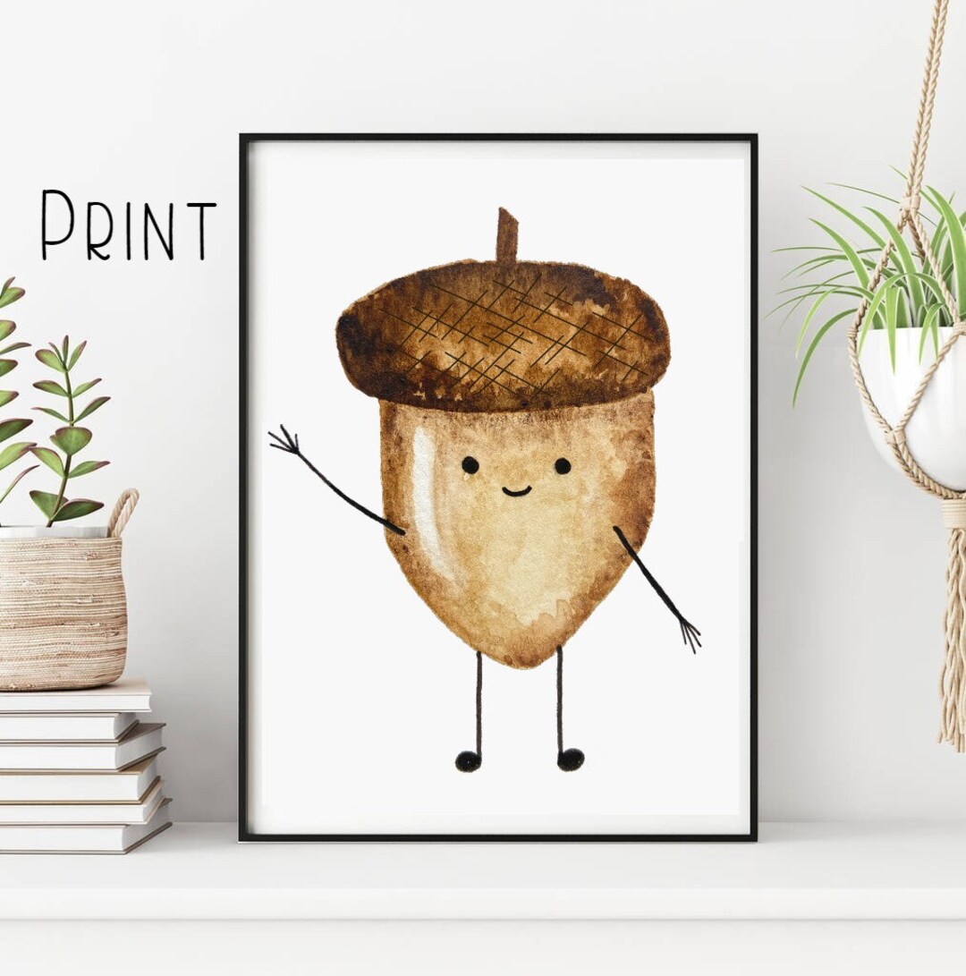 Acorn Watercolor Print | Nature-lover Hiking Camping Acorn Art Wall Art ...