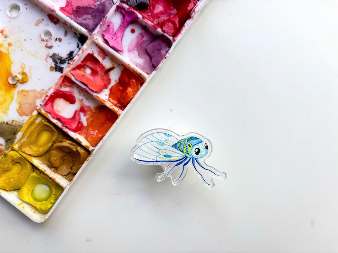 Cicada Watercolor Pin – Acrylic 1.5" Insect Accessory - Etsy
