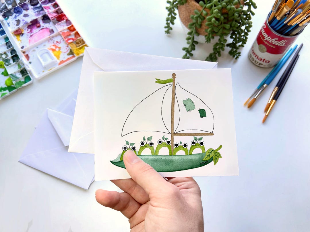 Silly Frogs on a Green Bean Boat Greeting Card | Funny Frog Sailing ...
