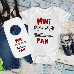 Mini F1 Fan Matching Bib and Bodysuit Gift Set | Baby F1 Gift | New Dad F1 Gift | Racing Baby ...