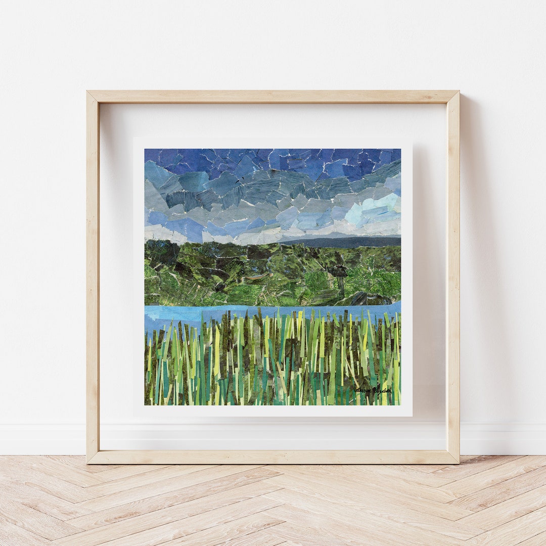 River Valley Paper Collage Art Print, Landscape Wall Art (8x8) - Etsy
