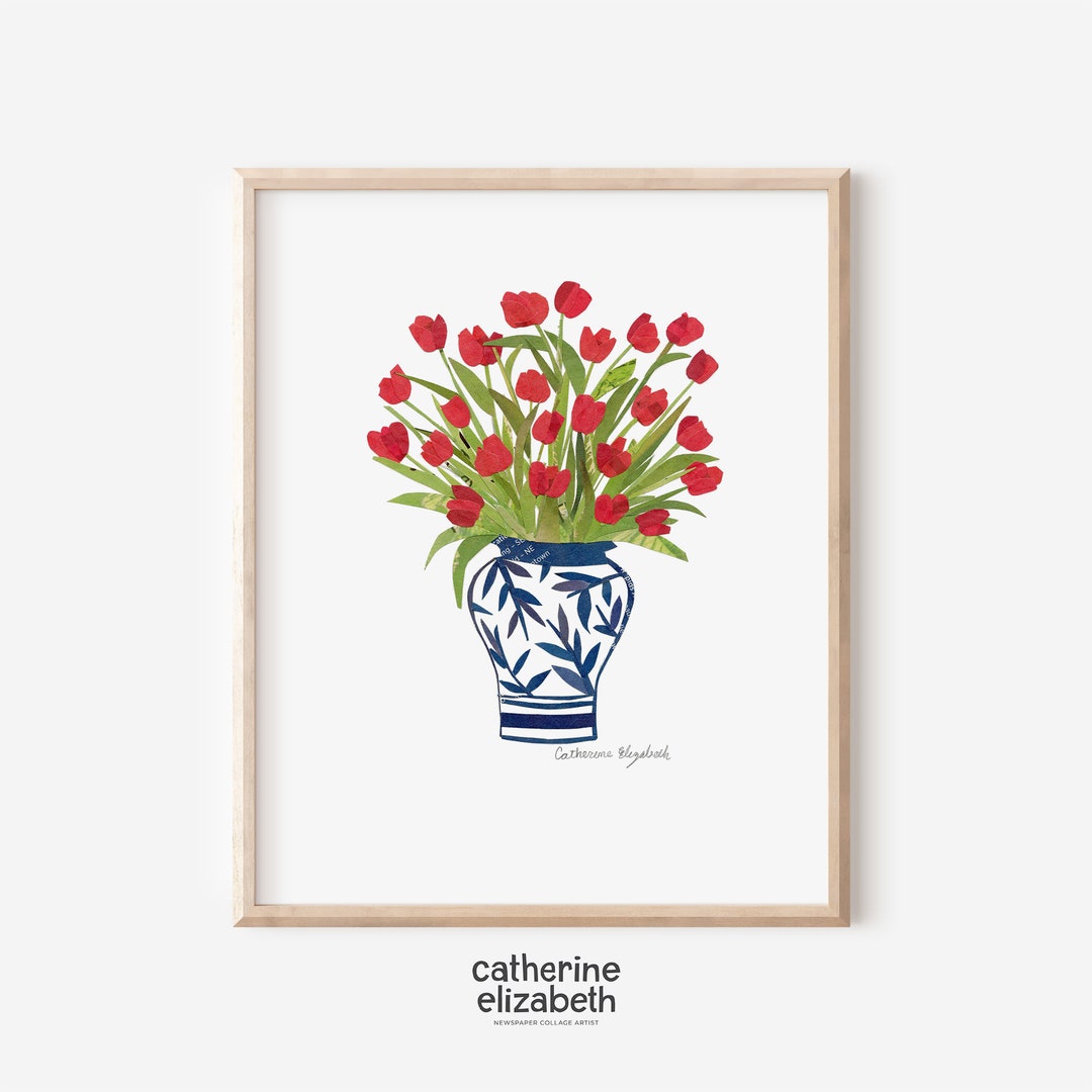 Tulip Bouquet Paper Collage Art Print, Floral Still Life - Etsy