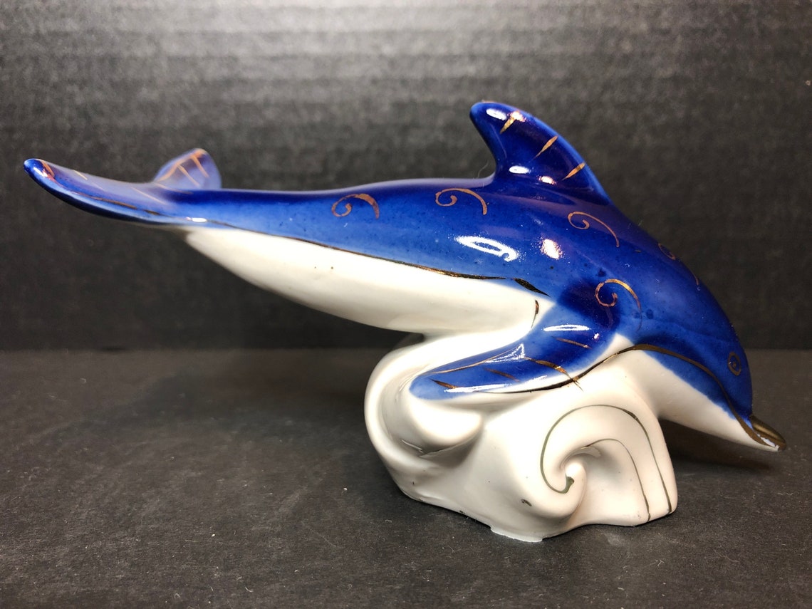 Ceramic Dolphin With Blue and Gold Accents by JJ Dro - Etsy