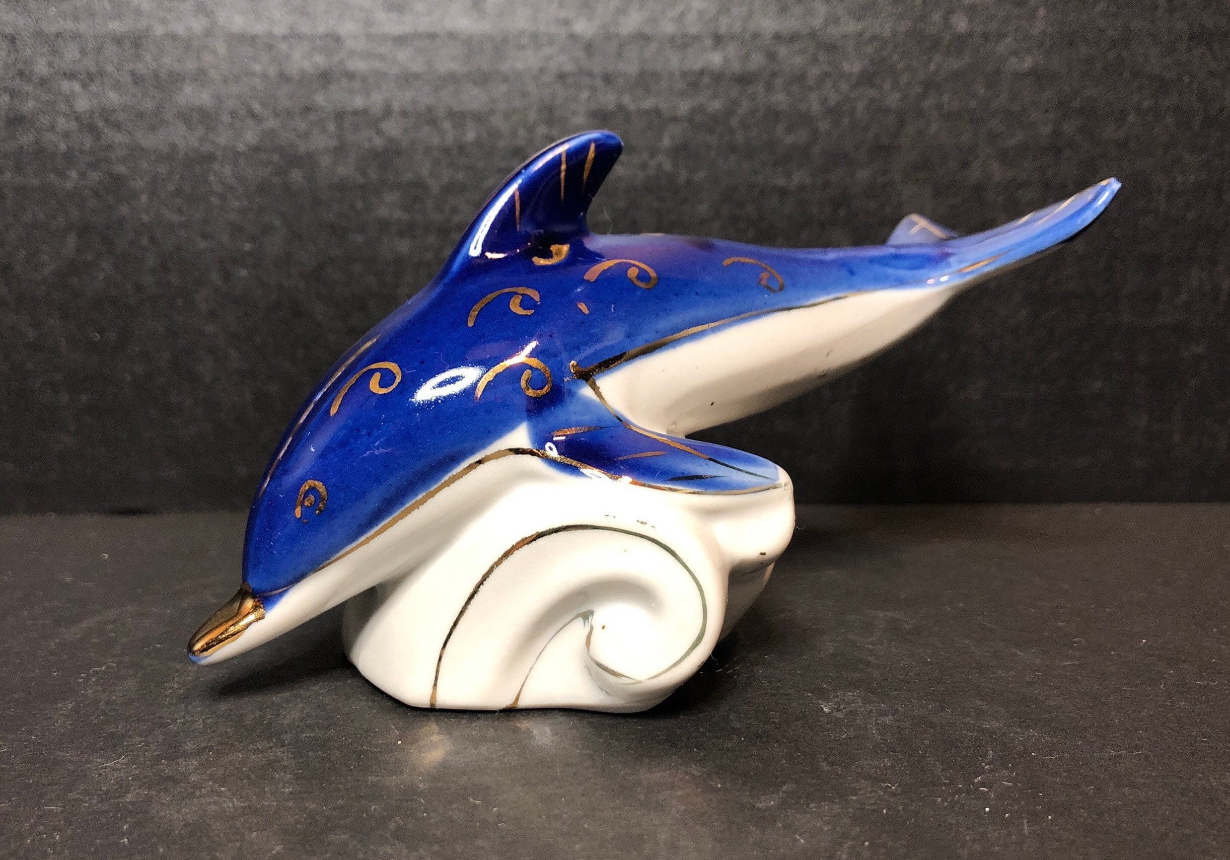 Ceramic Dolphin With Blue and Gold Accents by JJ Dro - Etsy