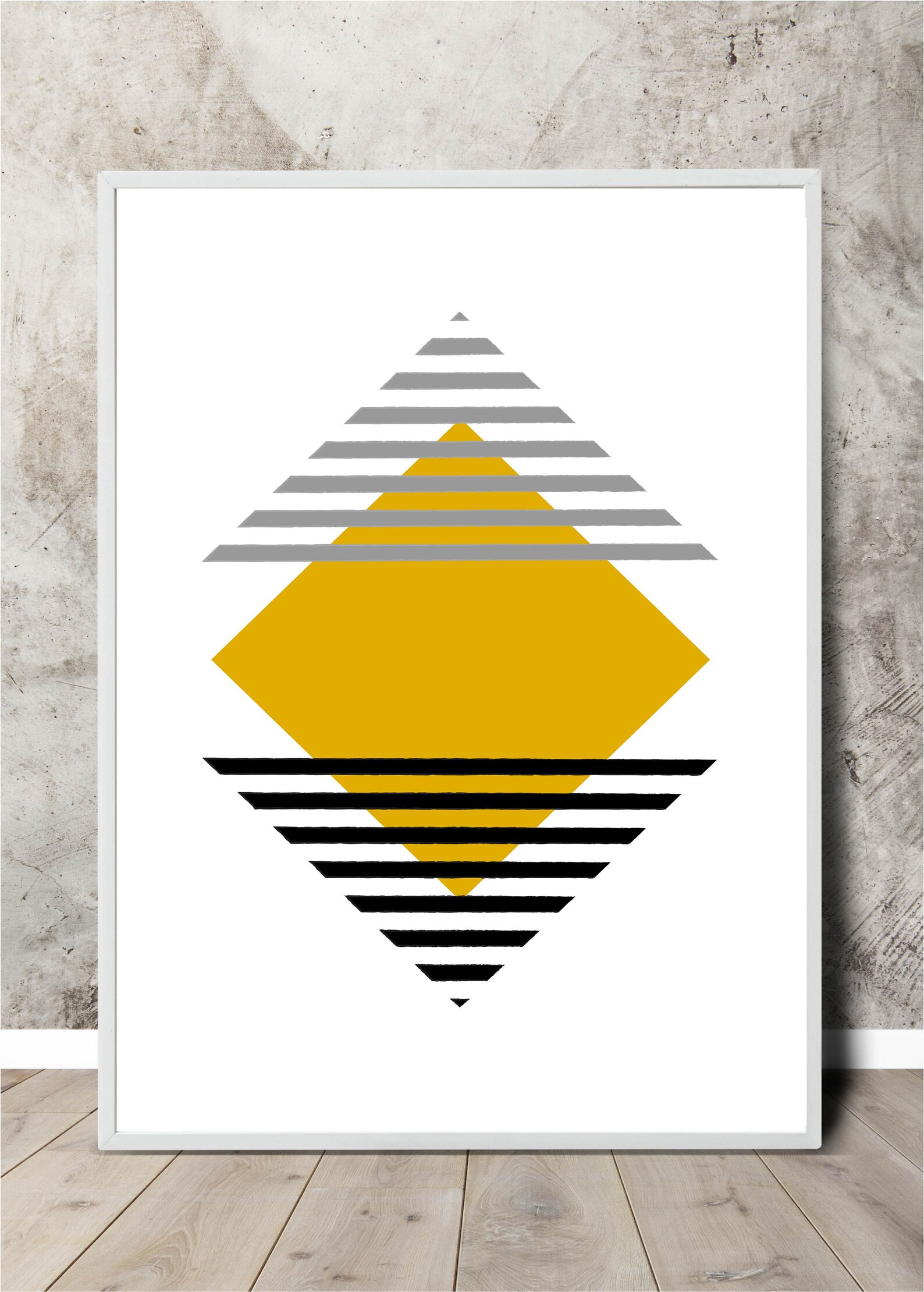 Set of 2 Black, White and Mustard Yellow Modern Abstract Print/color ...