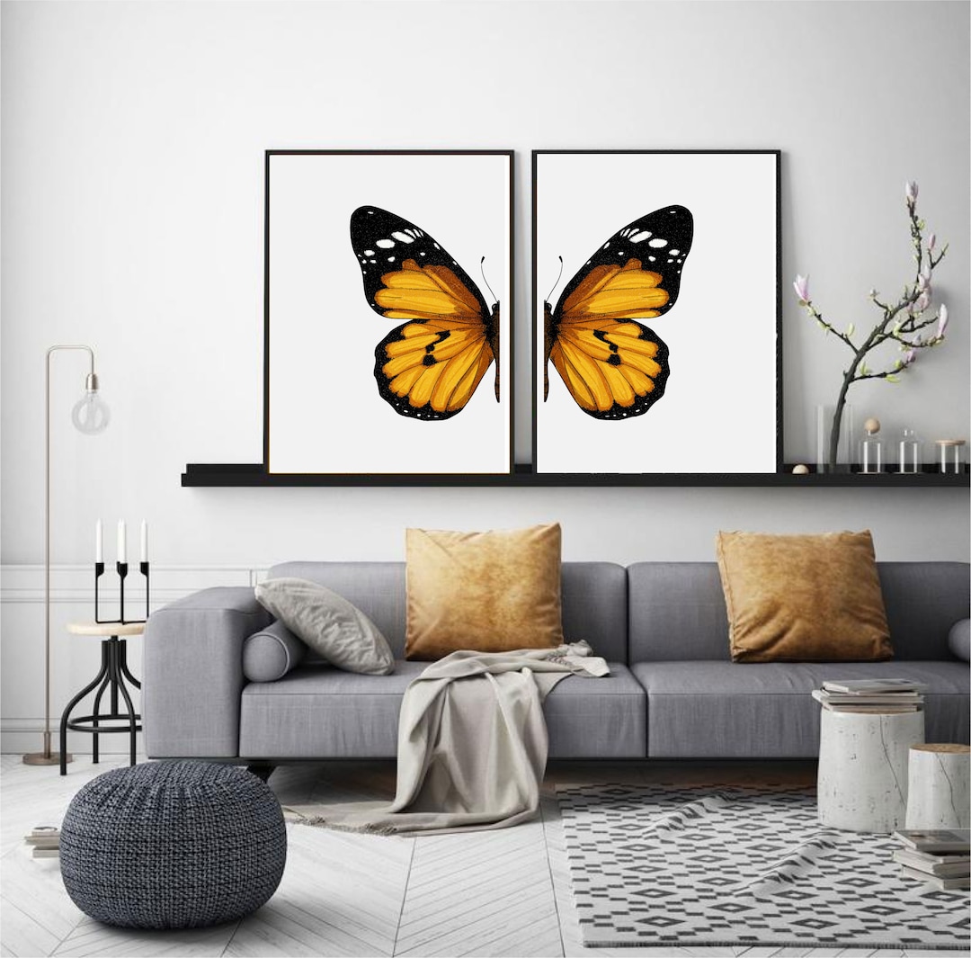 Split Butterfly Prints, Set of Two Butterfly Prints, Monarch Butterfly ...