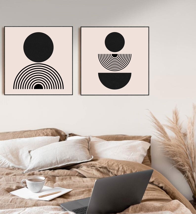 Set of Three Square Neutral Prints/geometric Wall Art/ - Etsy