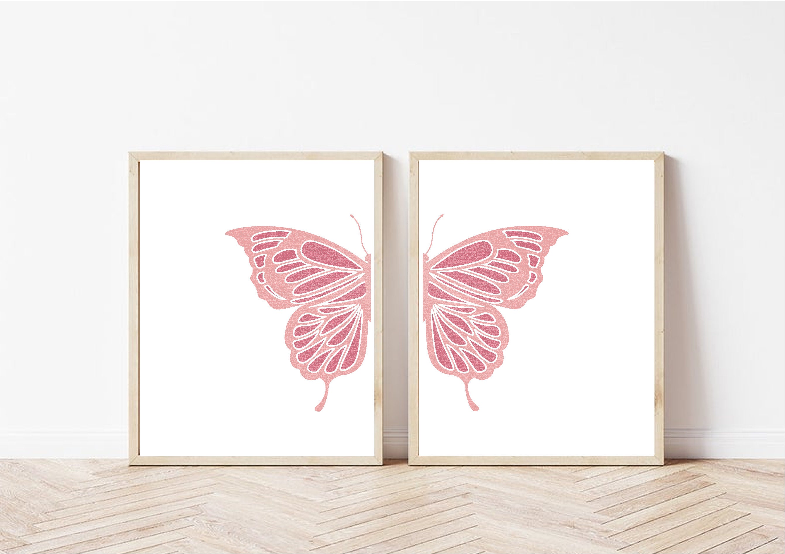 Split Butterfly Prints Set of Two Butterfly Prints Blush and - Etsy