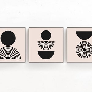 Set of Three Square Neutral Prints/geometric Wall Art/ Semicircle ...