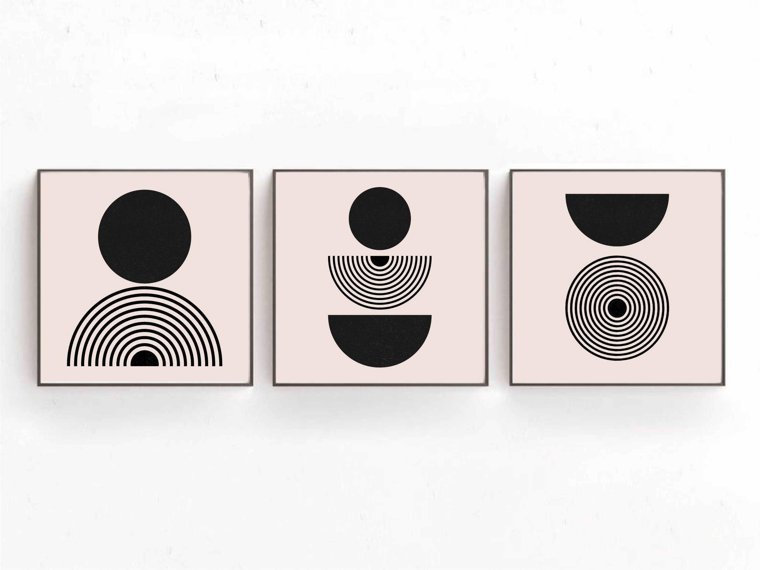Set of Three Square Neutral Prints/geometric Wall Art/ Semicircle ...