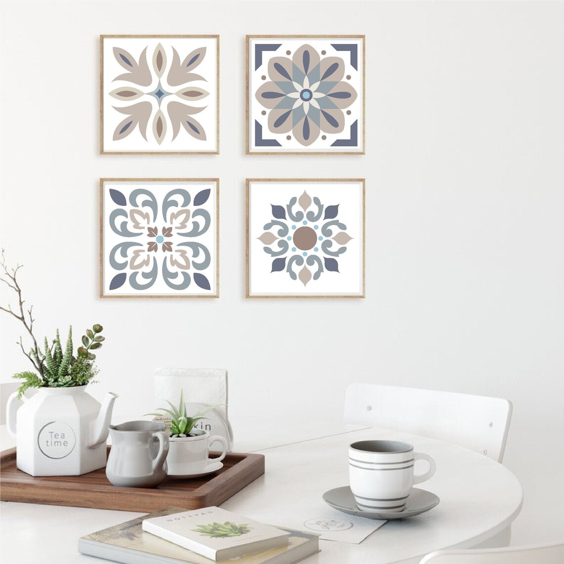Spanish Tile Print Set in Gray and Beige Palette Set of Four - Etsy