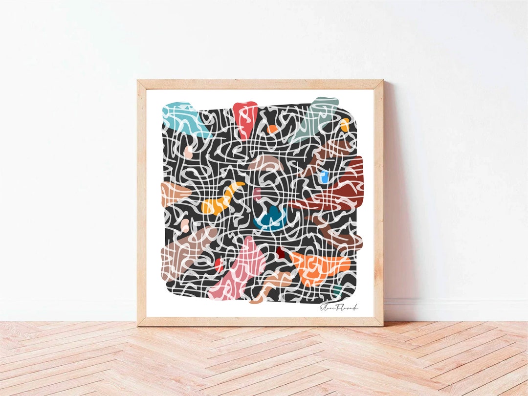 Abstract Shape Art Print, Square Wall Art, Colorful Wall Art, Large ...