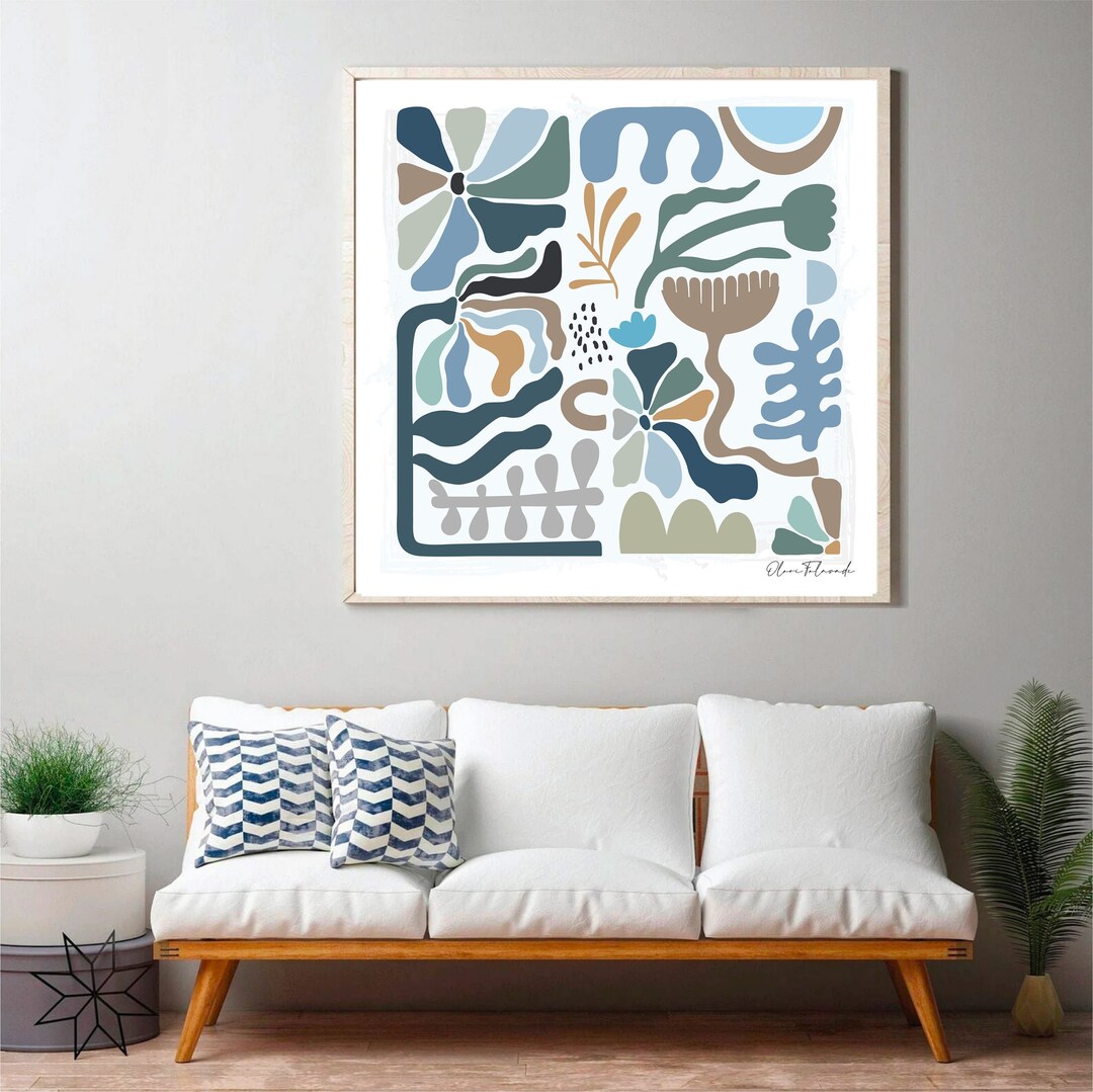 Square Wall Art, Abstract Shape Art Print, Colorful Wall Art, Large ...