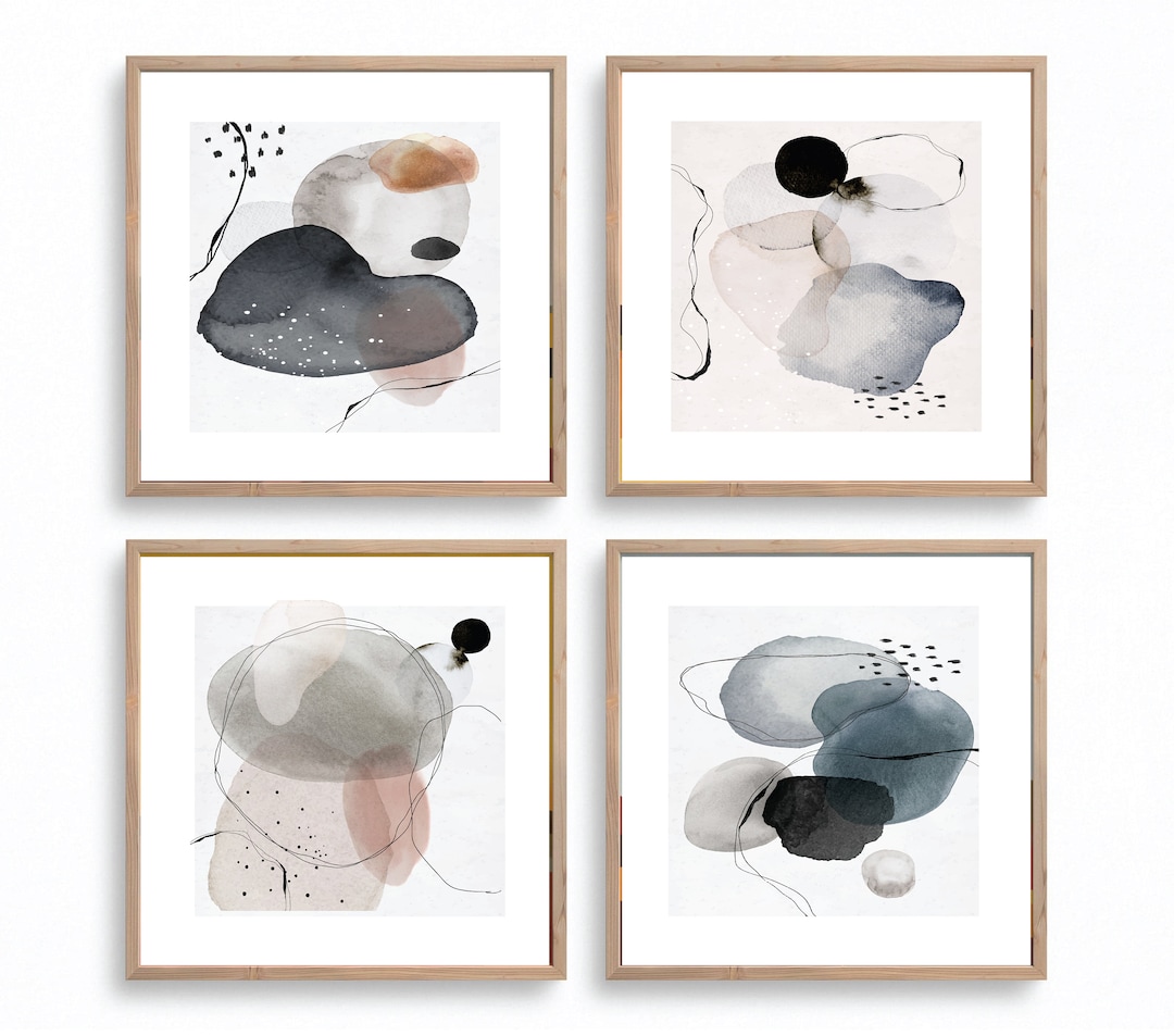 Set of 4 Neutral Abstract Prints Set of Four Square Prints - Etsy