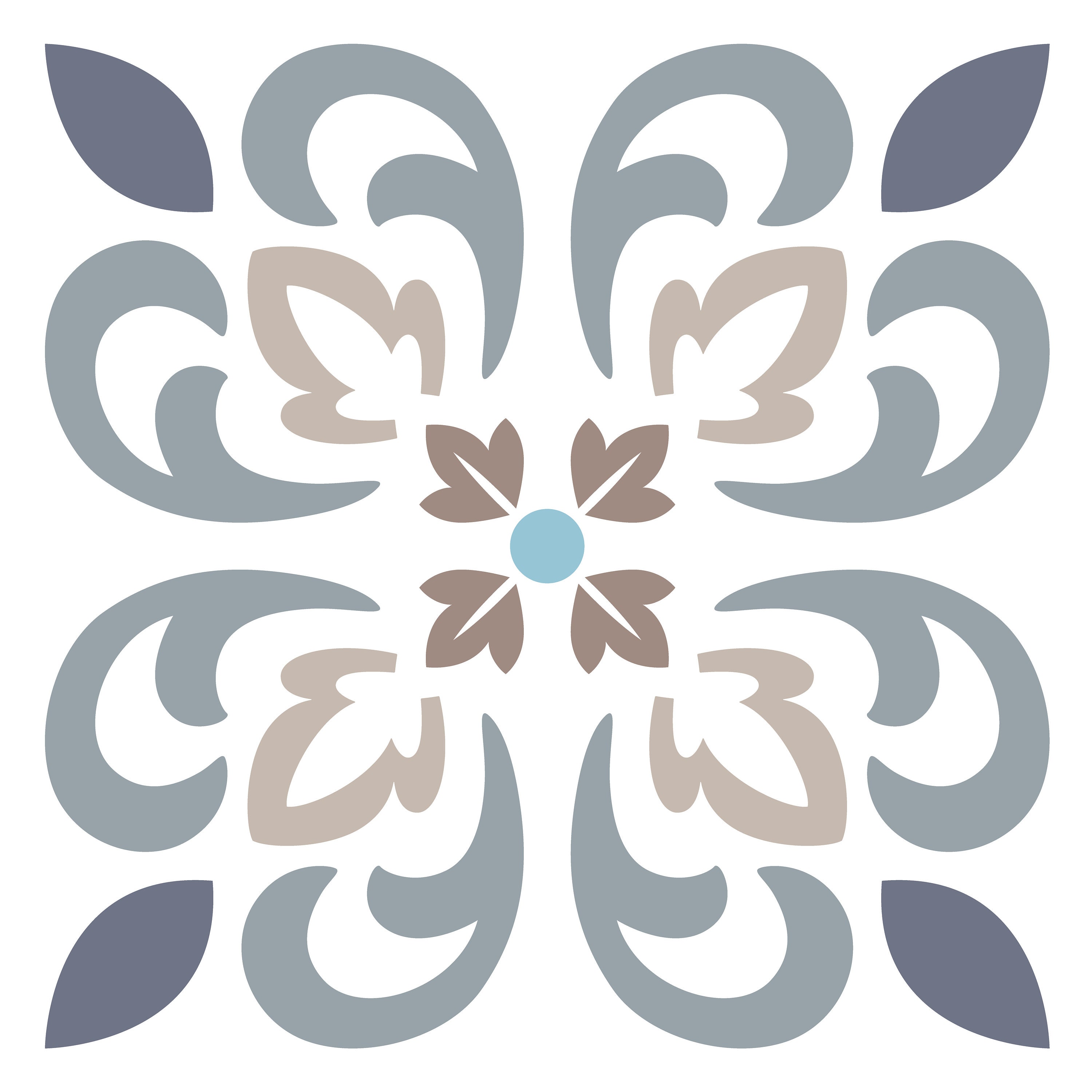 Spanish Tile Print Set in Gray and Beige Palette , Set of Four Square ...