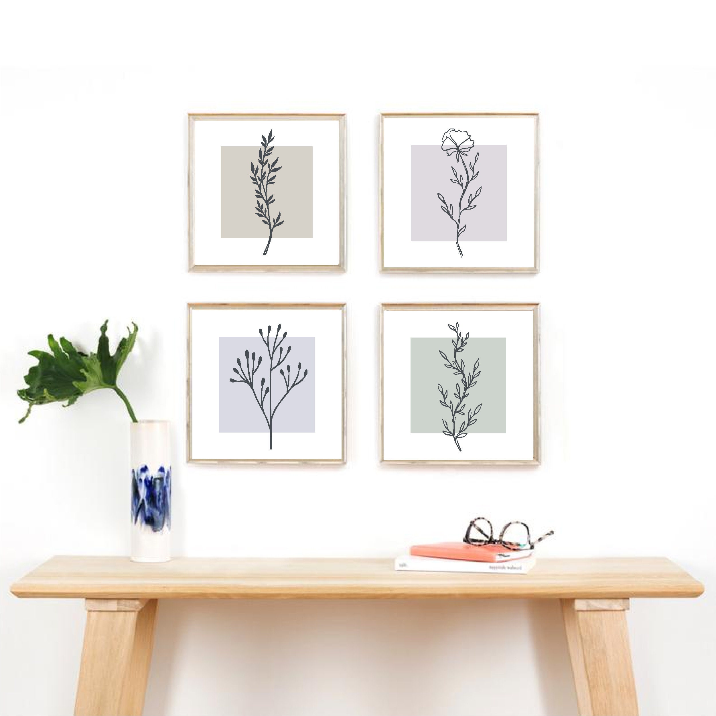 Set of Four Botanical Prints Set of 4 Neutral Prints Nursery - Etsy