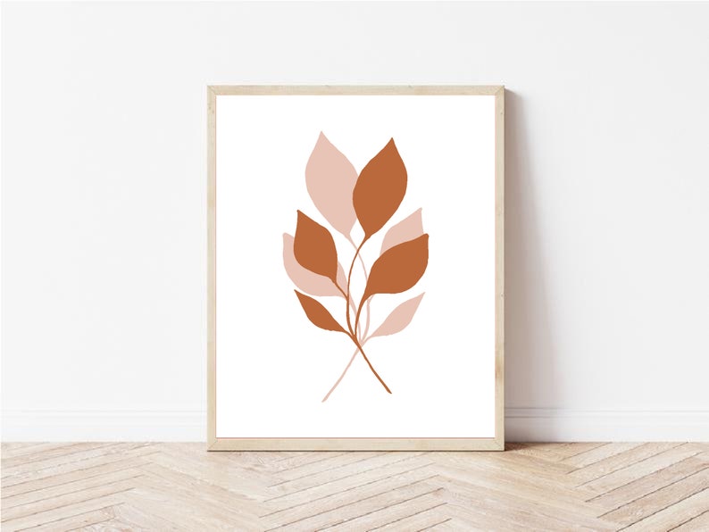 Abstract Botanical Print in Terracotta Navy and Blush - Etsy