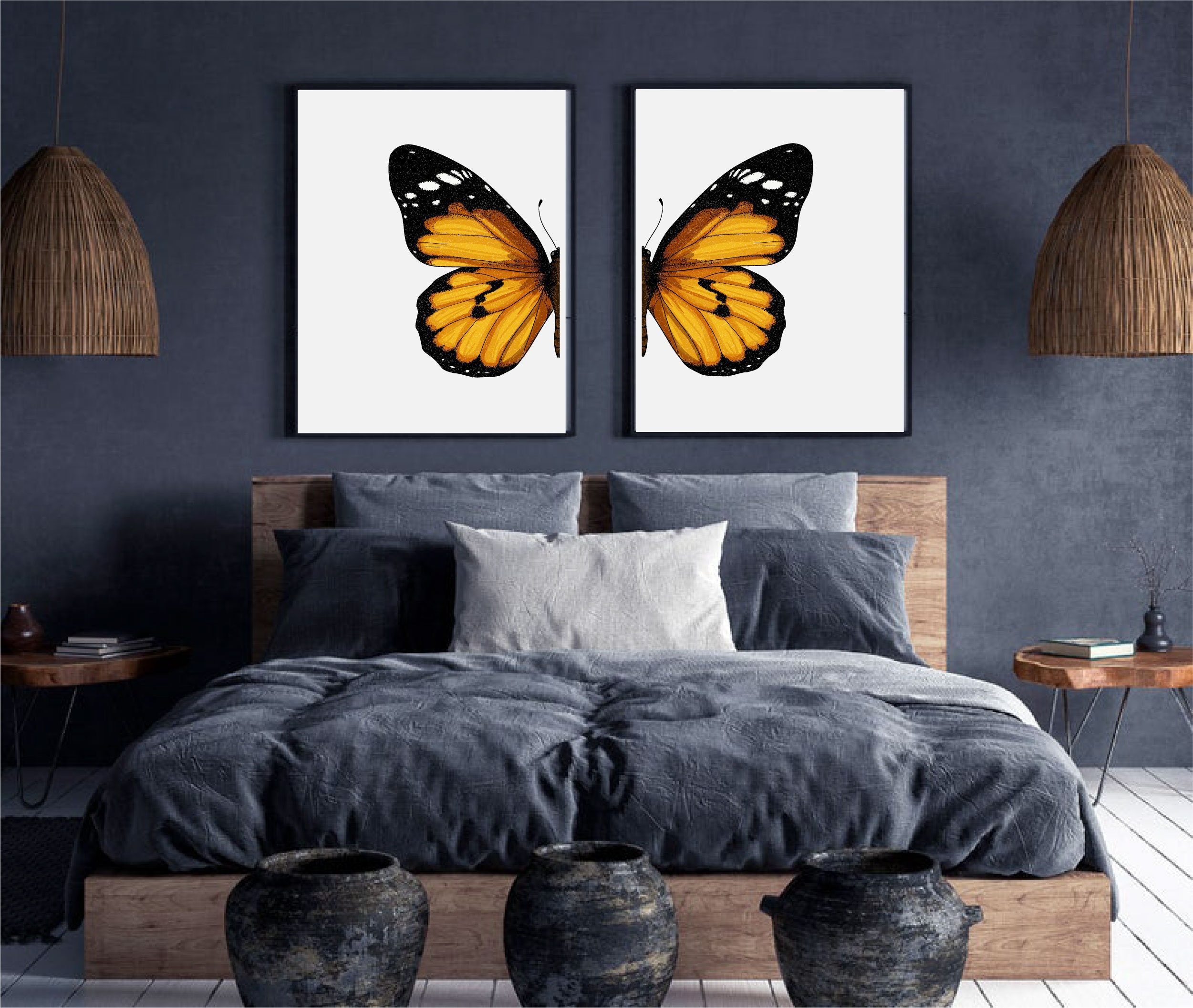 Split Butterfly Prints Set of Two Butterfly Prints Monarch - Etsy