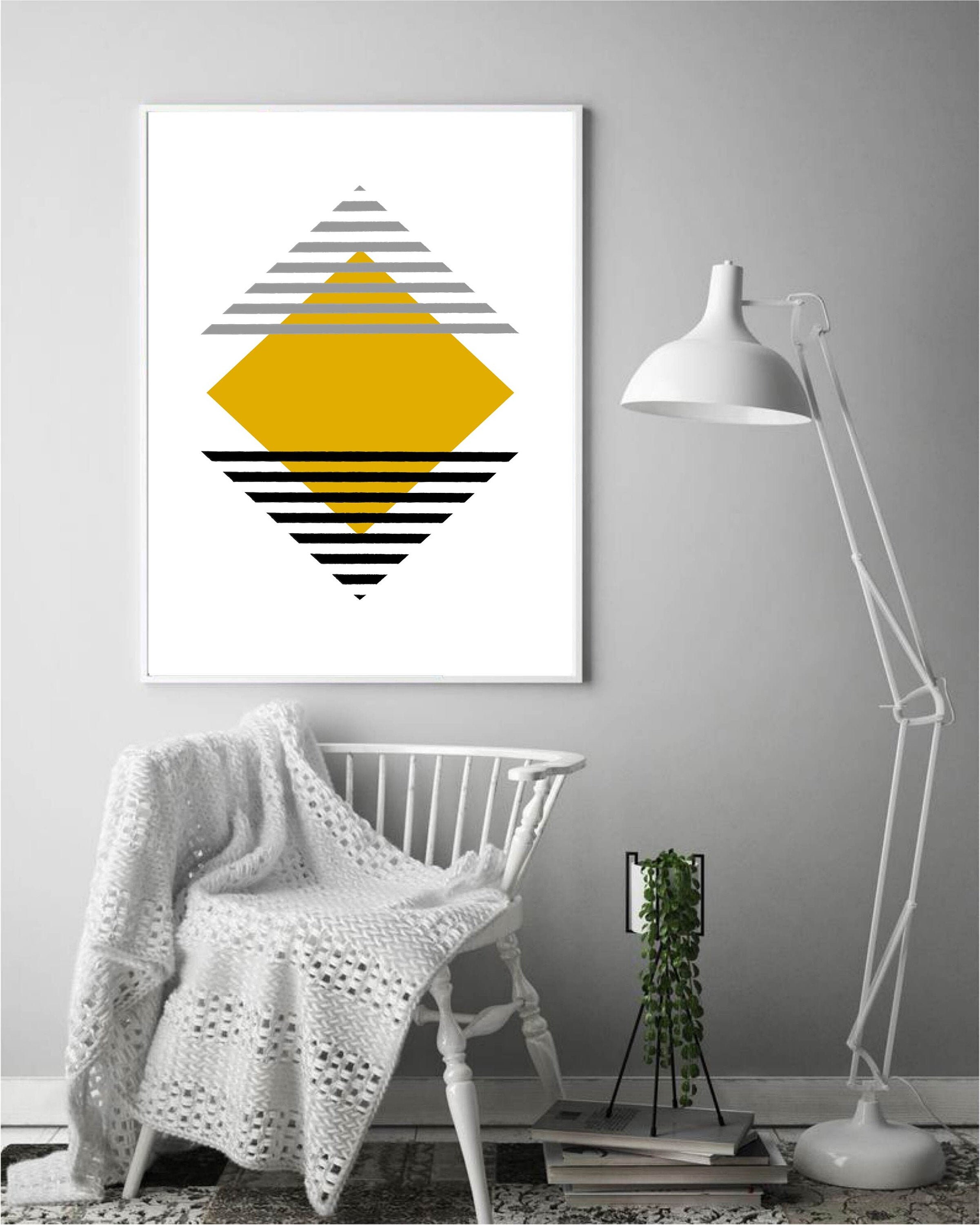 Set of 2 Black, White and Mustard Yellow Modern Abstract Print/color ...