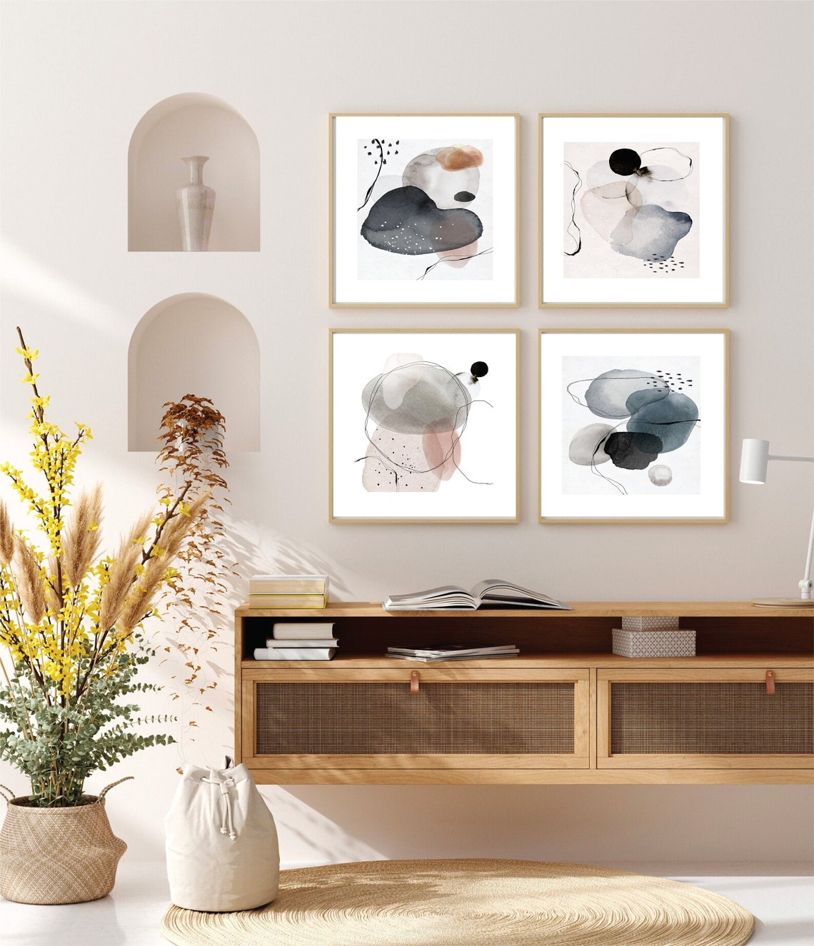 Set of 4 Neutral Abstract Prints Set of Four Square Prints - Etsy