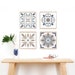 Spanish Tile Print Set in Gray and Beige Palette , Set of Four Square ...