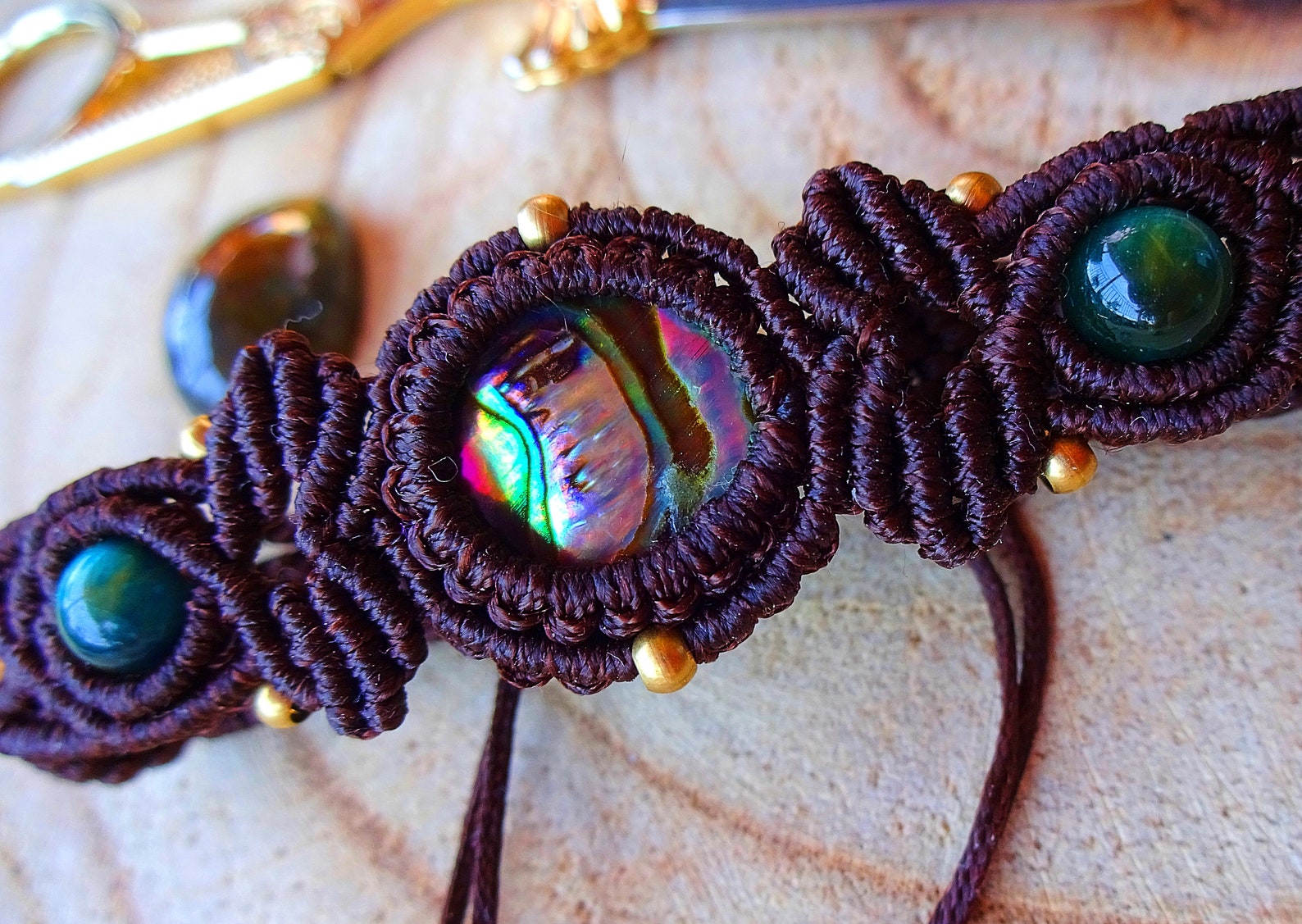 Abalone Macrame Bracelet Handmade Bracelet Bohemian - Etsy