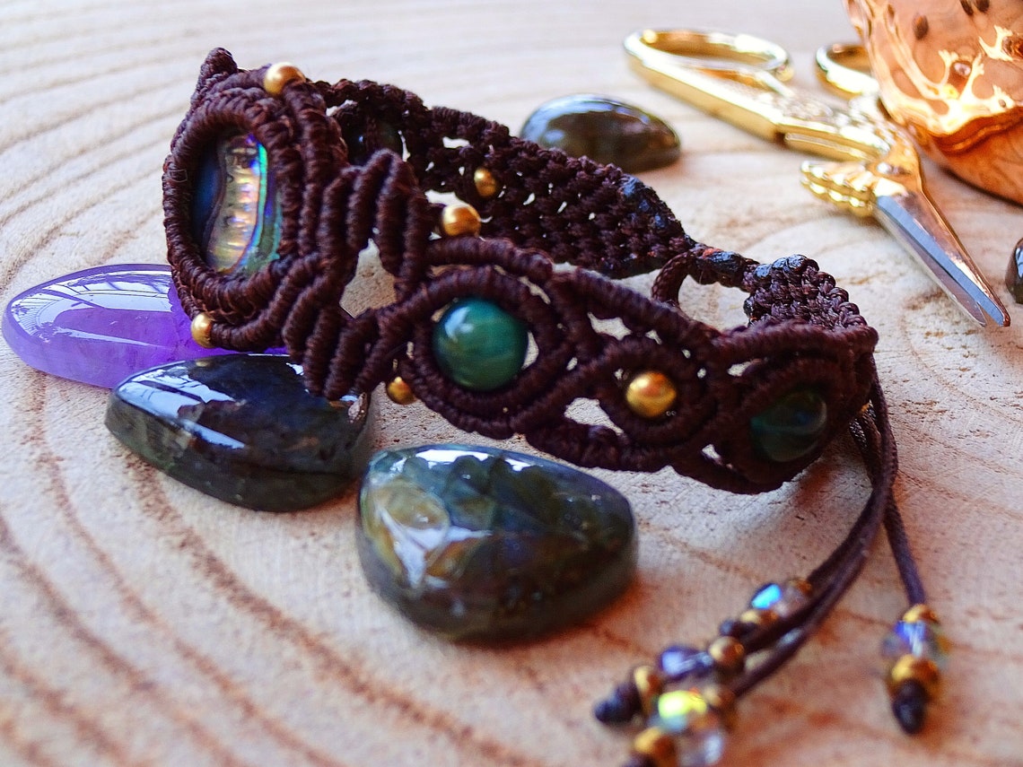Abalone Macrame Bracelet Handmade Bracelet Bohemian - Etsy