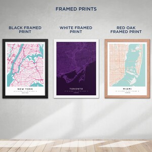 Custom City Map Prints Home Town Poster Wall Art Framed Personalized ...