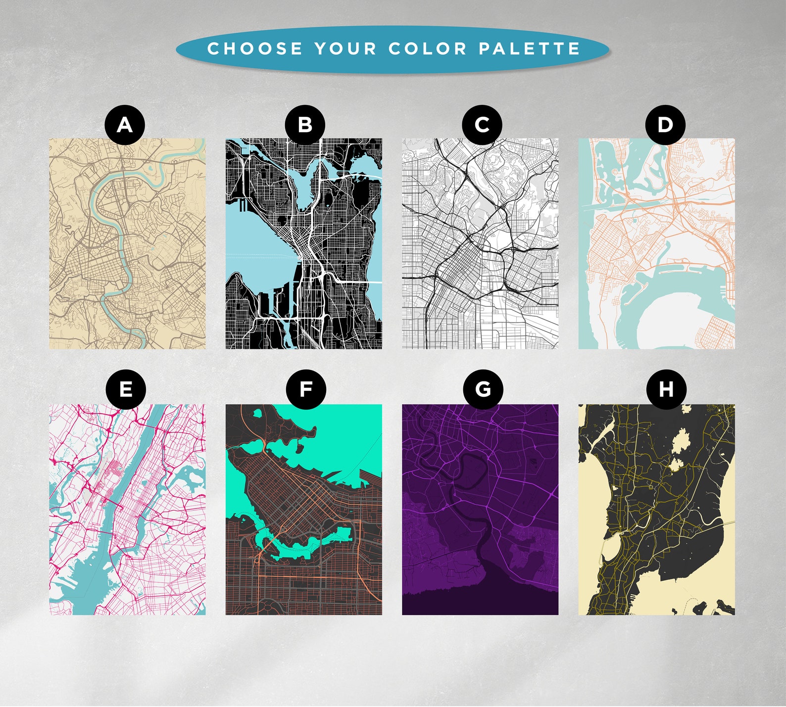 Personalized Set of 2 City Map Prints Home Town Poster Wall Art Sign ...