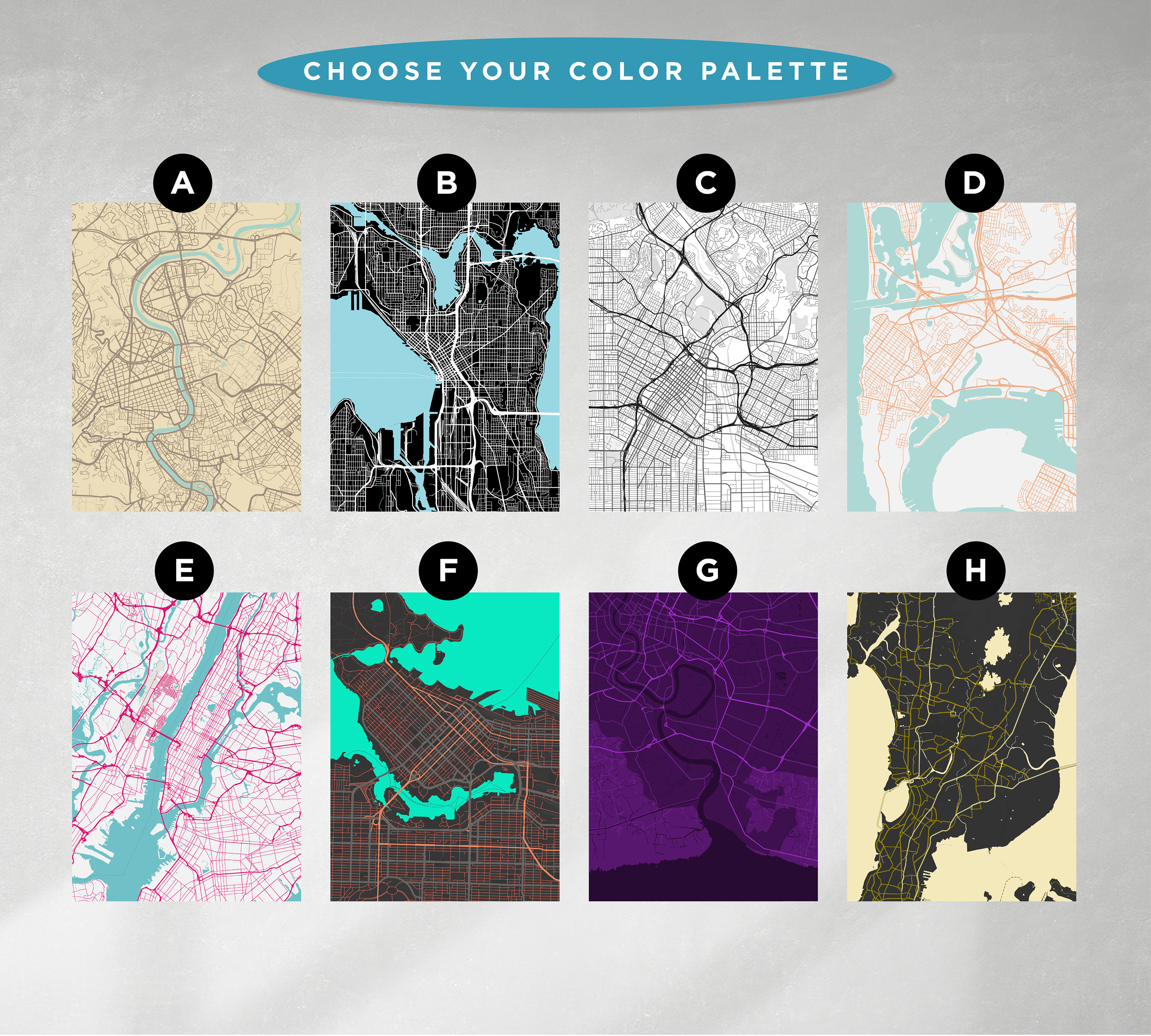 Personalized Set of 2 City Map Prints Home Town Poster Wall Art Sign ...