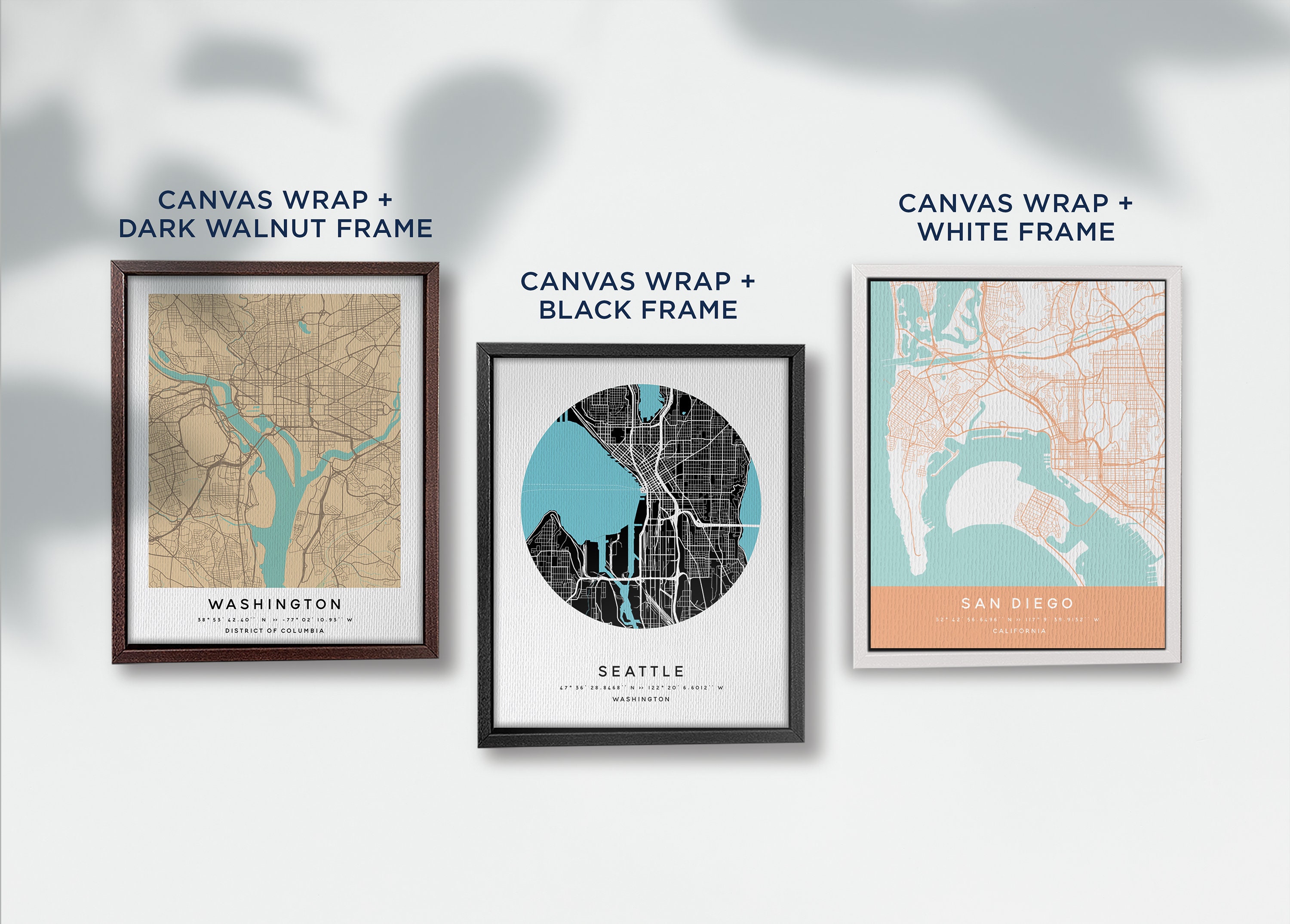 Personalized Set of 2 City Map Prints Home Town Poster Wall Art Sign ...