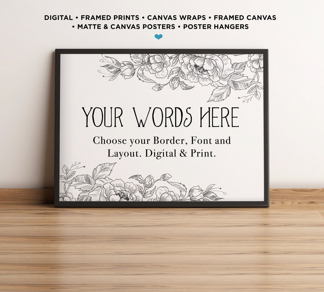 Custom Quote Print With Floral Border Personalized Quote Custom Poem ...