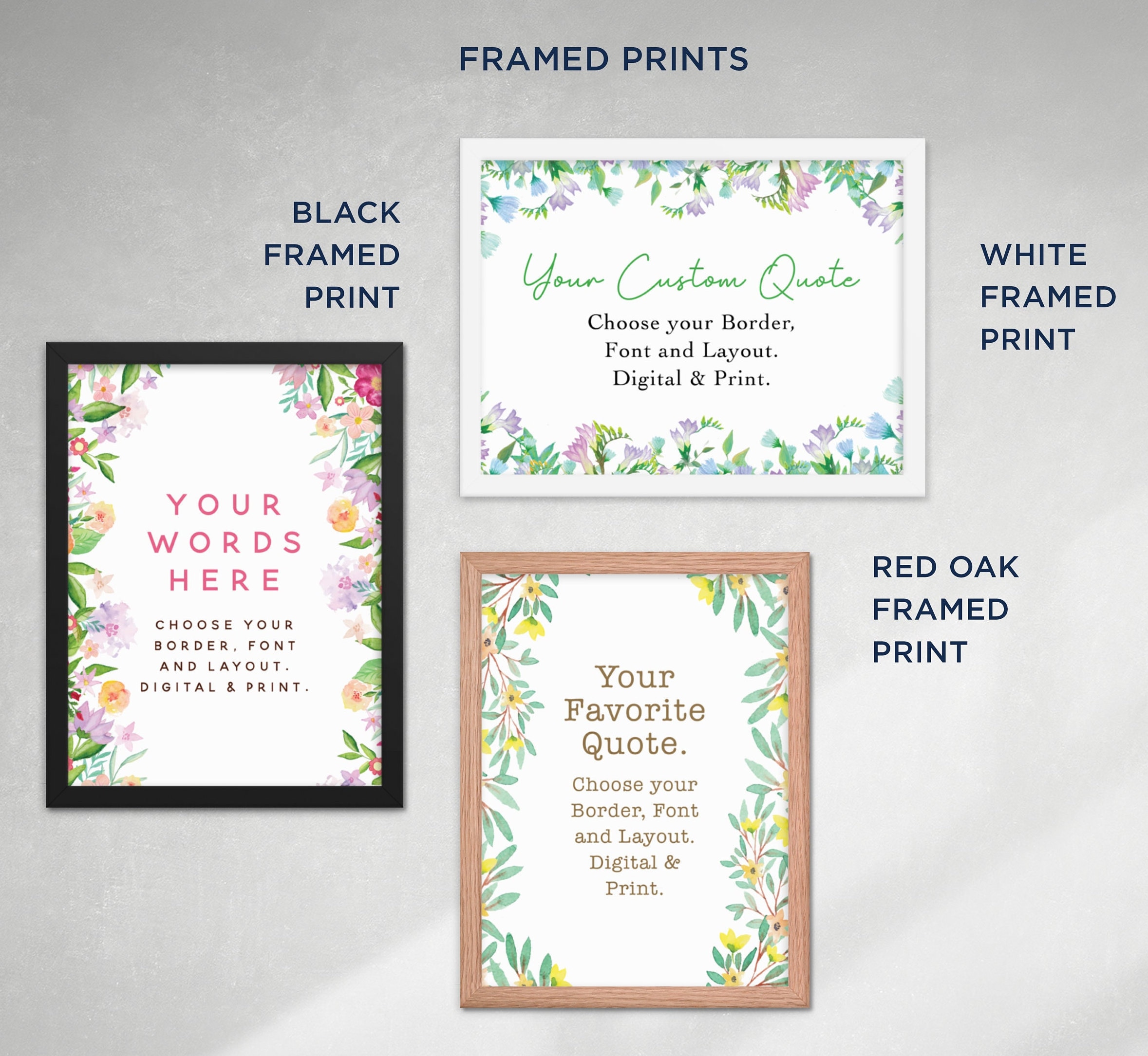 Custom Quote Print With Floral Border Any Text Poster Framed Wall Art ...