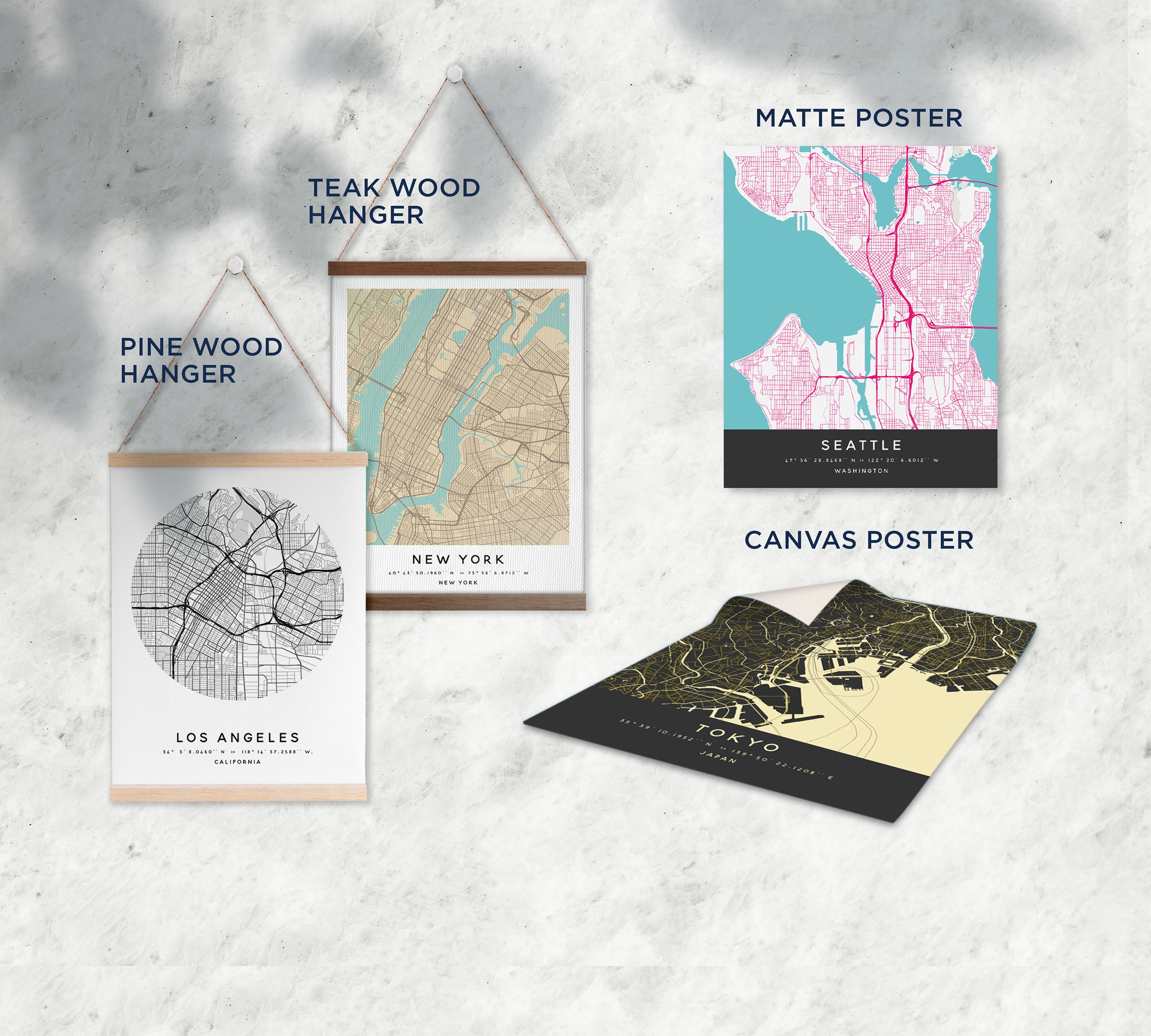 Personalized Set of 2 City Map Prints Home Town Poster Wall Art Sign ...