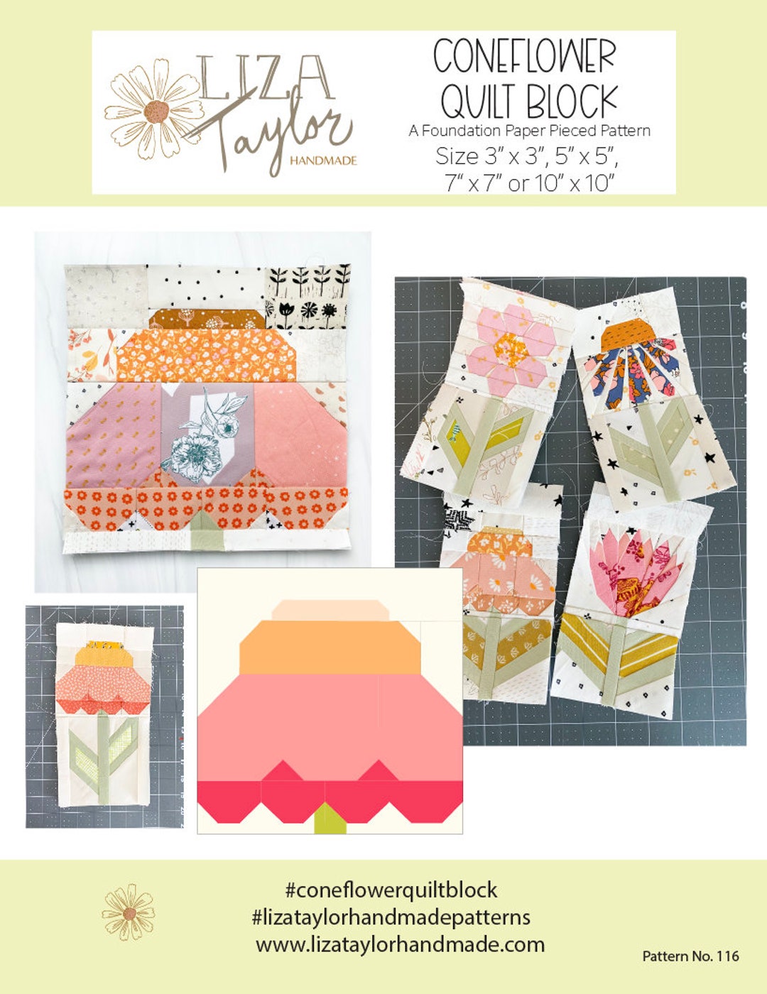 Coneflower FPP Pattern PDF Download Foundation Paper Piecing - Etsy