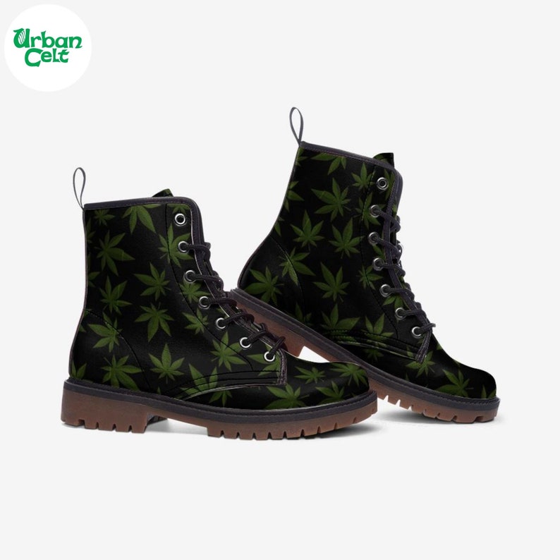 Weed Design Combat Boots Cannabis Boots All Season Festival - Etsy