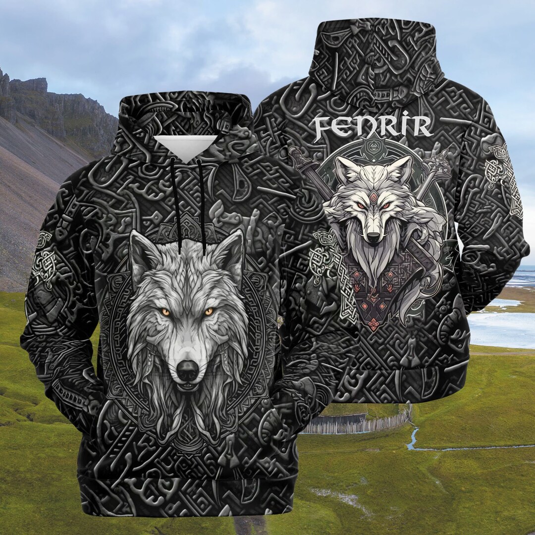 Fenrir Viking Wolf Hoodie, Odins Wolf, Strength & Courage Viking Hoodie ...