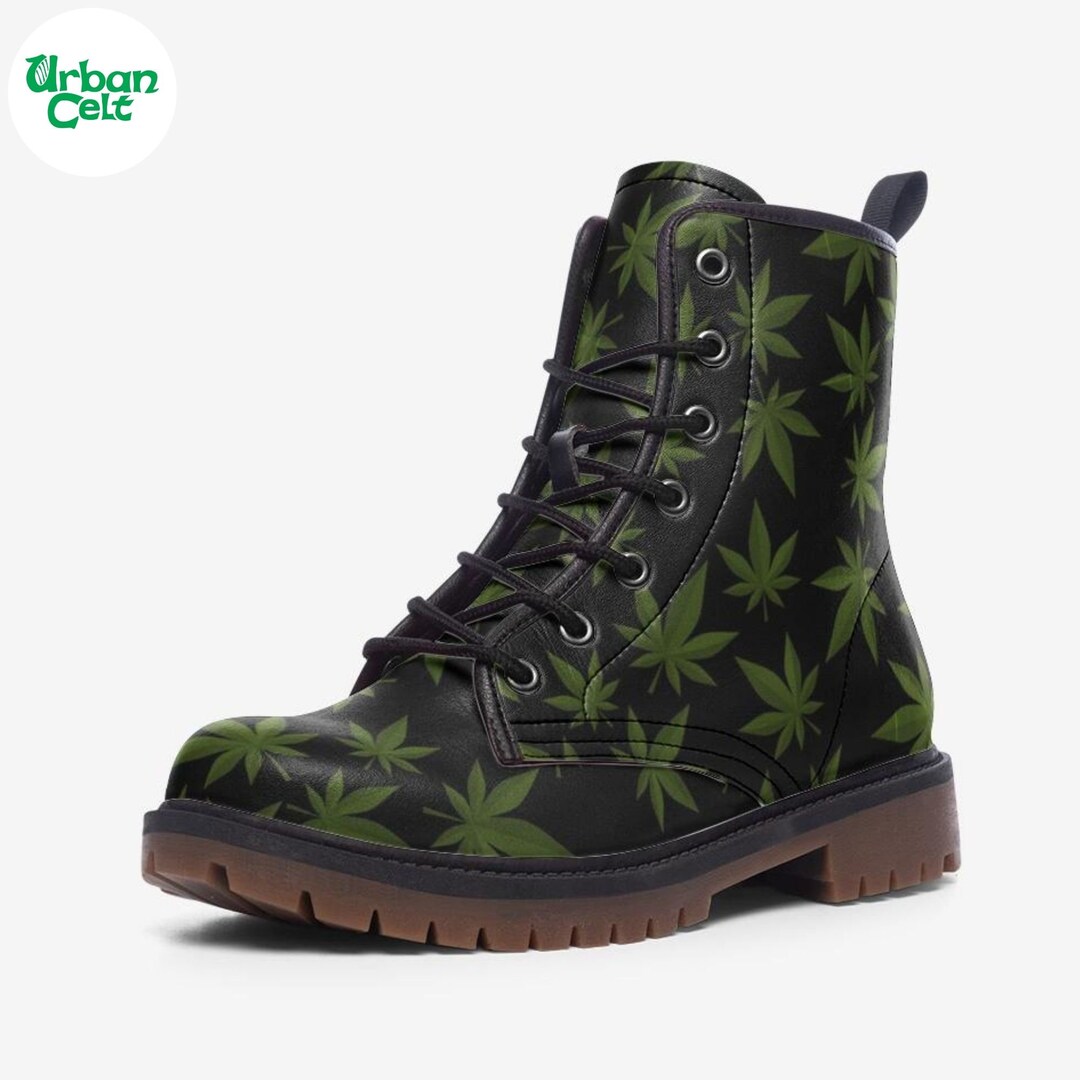 Weed Design Combat Boots, Cannabis Boots, All Season Festival Boots ...