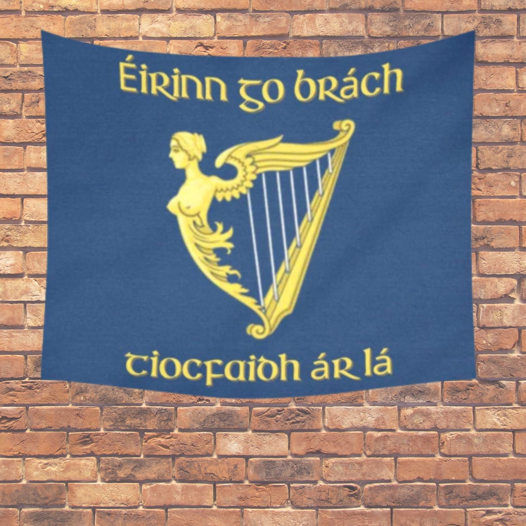Eirinn Go Brach Wall Tapestry 60'' X 51'' Old Blue Irish Flag, Coat of ...
