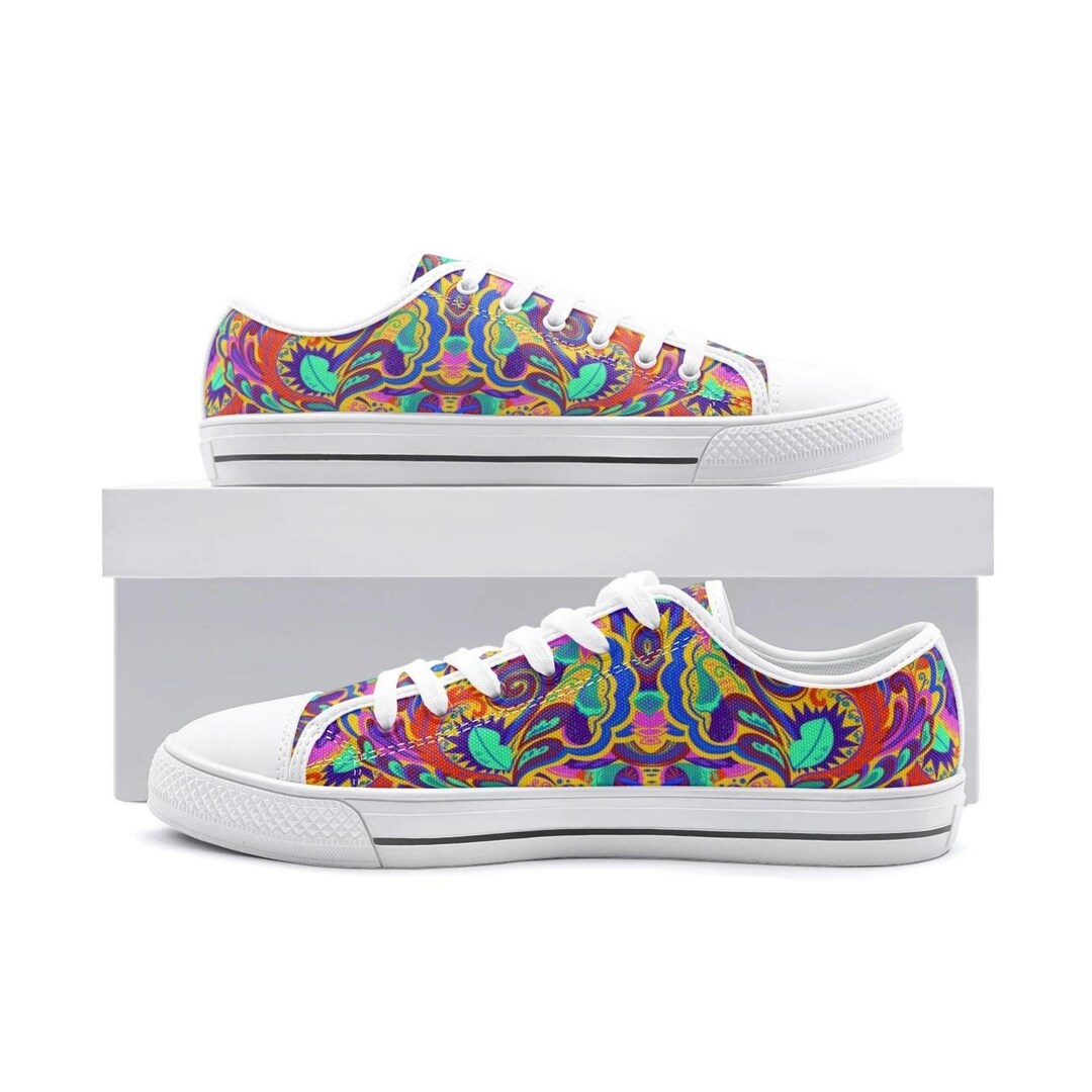 Cute Floral Sneakers, Floral Pattern Canvas Shoes, Boho Festival Shoes ...