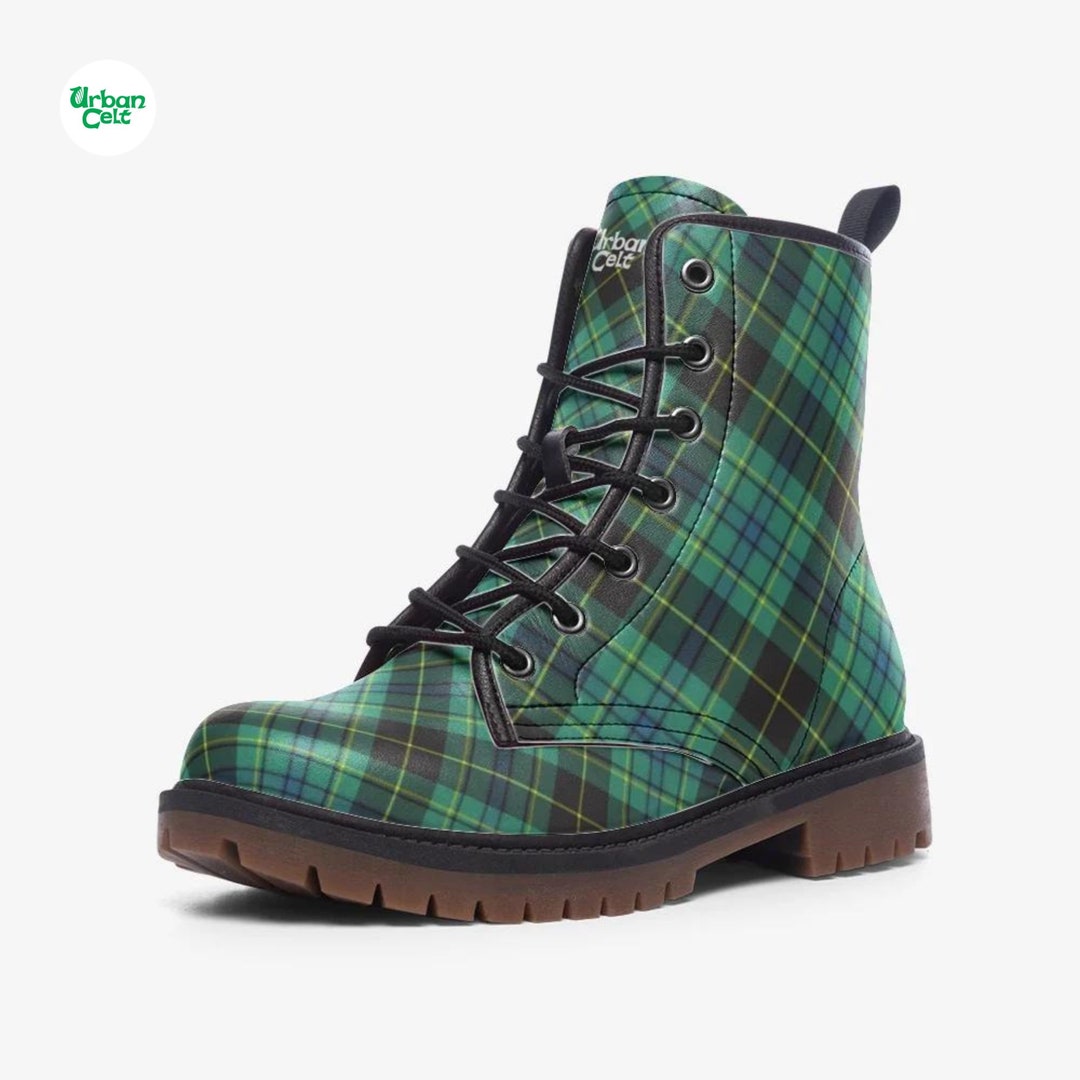 Pride of Ireland Green Tartan Plaid Unisex Vegan Leather Boots, Irish ...
